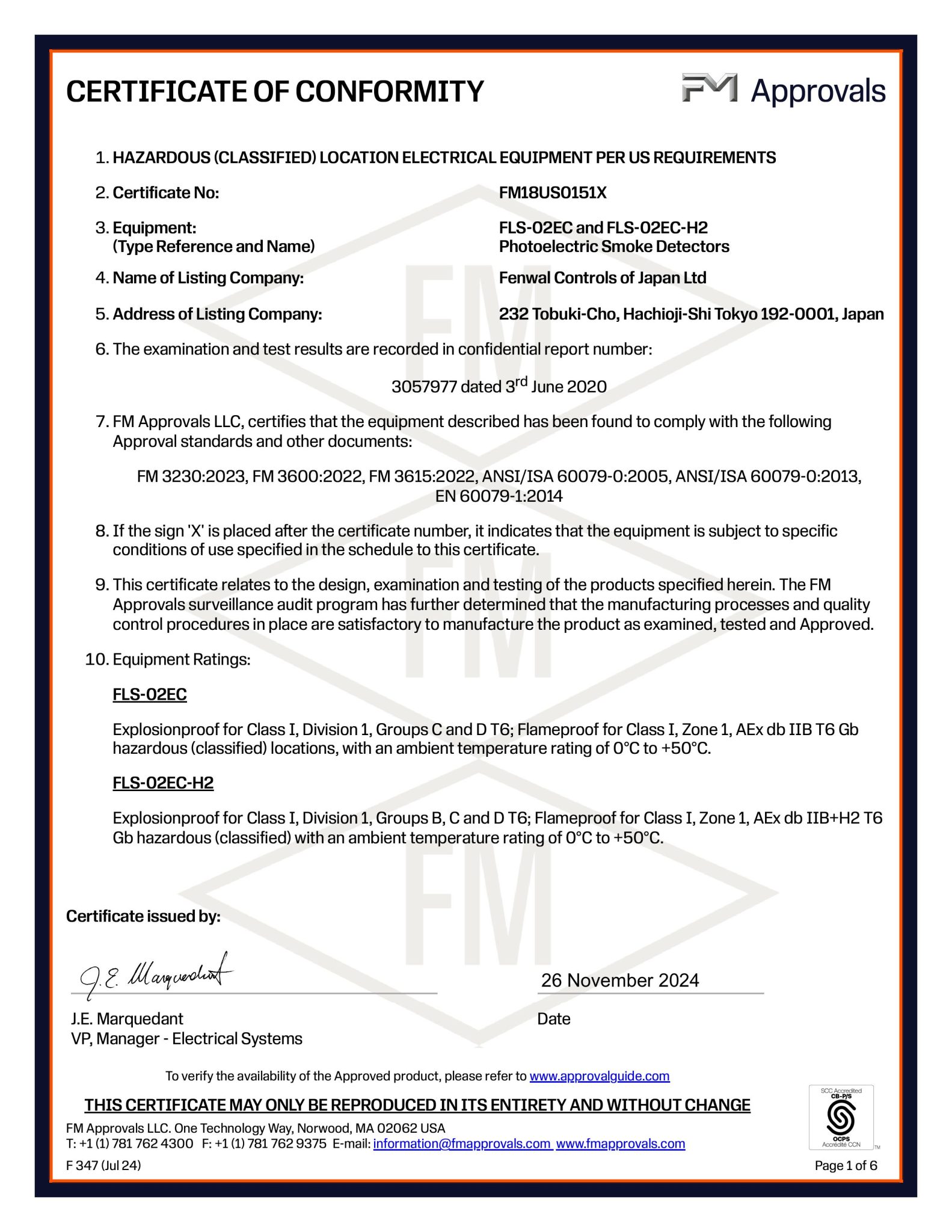 Explosion-proof Photoelectric Smoke Detector - Fenwal Controls of Japan ...